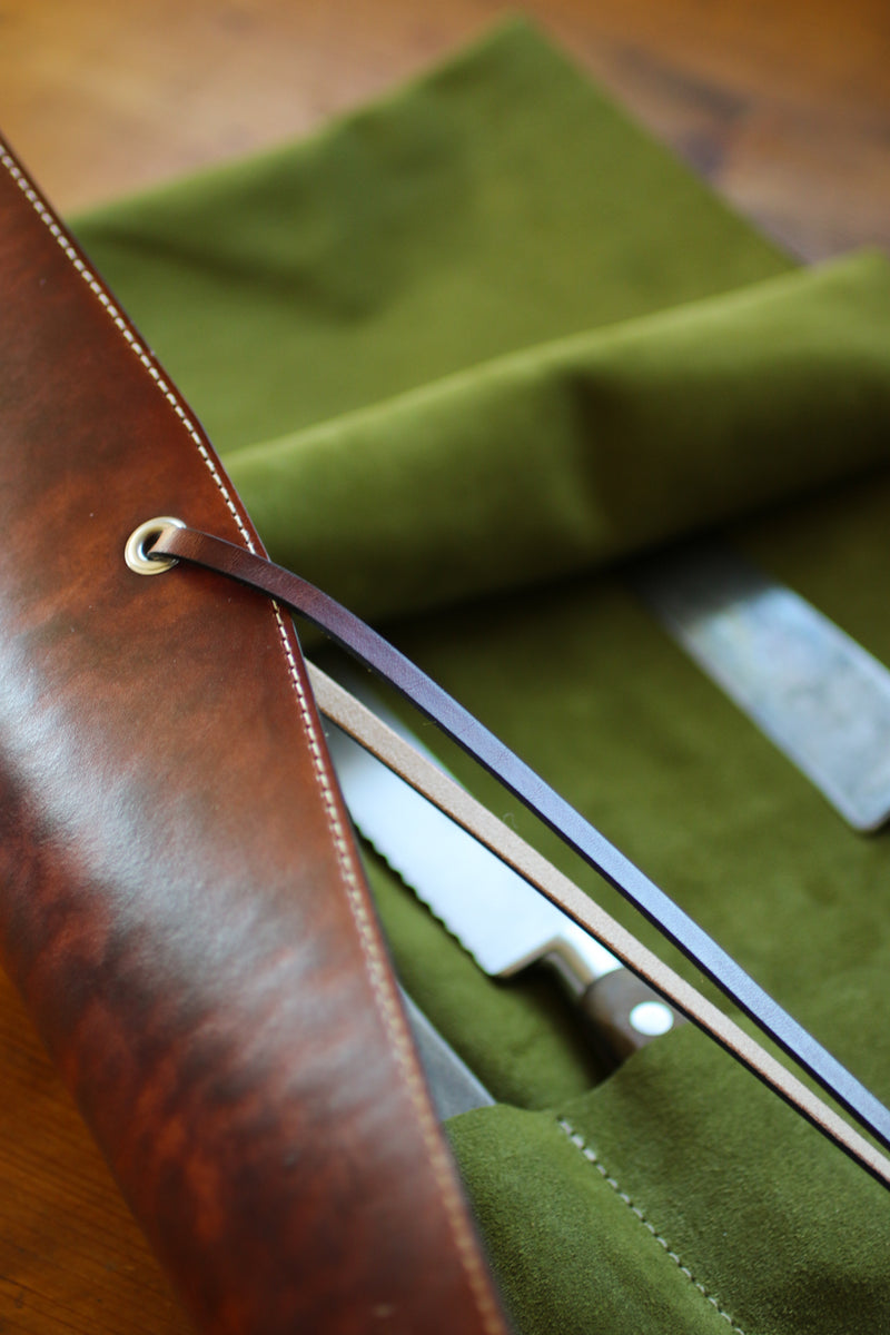 5-slot Italian Leather Knife Roll with Olive Interior