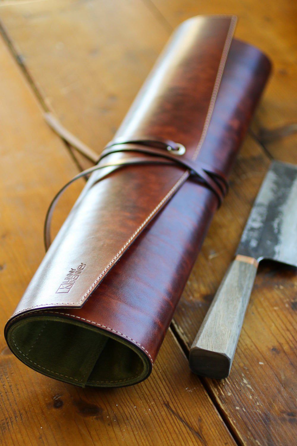 5-slot Italian Leather Knife Roll with Olive Interior